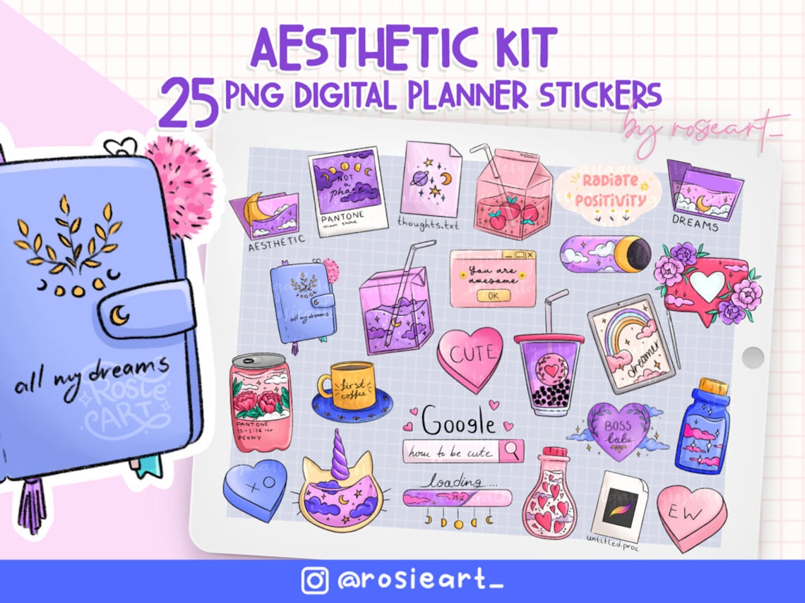 DIGITAL AESTHETIC STICKERS Set for Digital Plannerclip Art - Etsy