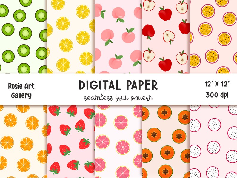 SEAMLESS FRUIT Digital Paper Fruits Scrapbook Papers Wallpaper Pattern ...