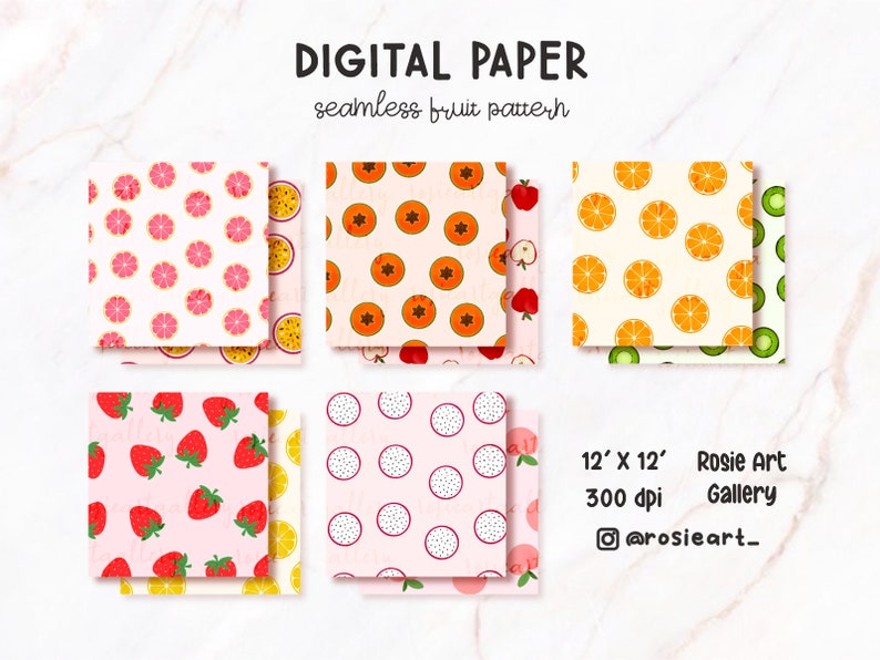 SEAMLESS FRUIT Digital Paper Fruits Scrapbook Papers Wallpaper Pattern ...
