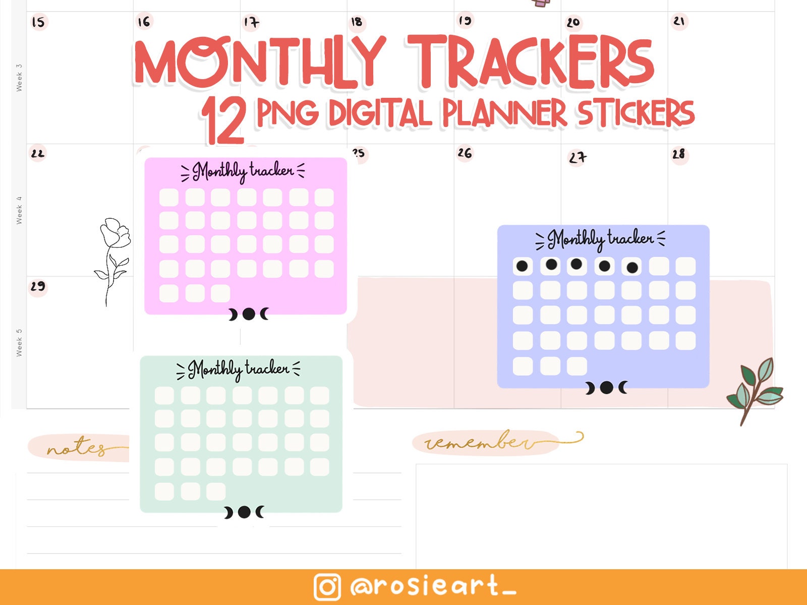 MONTHLY HABIT TRACKER Clip Art Digital Stickers Set for - Etsy
