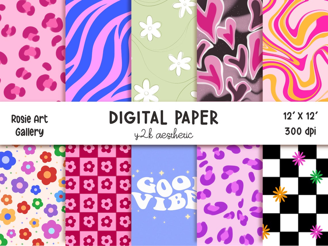 Y2K AESTHETIC Digital Paper - Scrapbook Papers Wallpaper Pattern ...