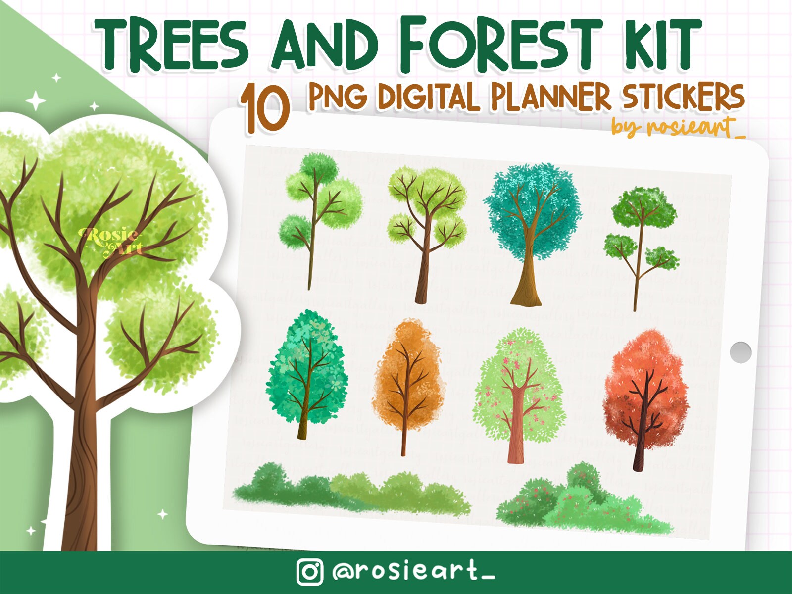 TREES DIGITAL Stickers Set for Digital Planner, Forest Clip Art ...