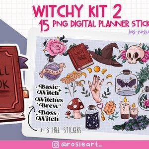 DIGITAL WITCHY STICKERS Set for Digital Planner, Clip Art, Goodnotes ...