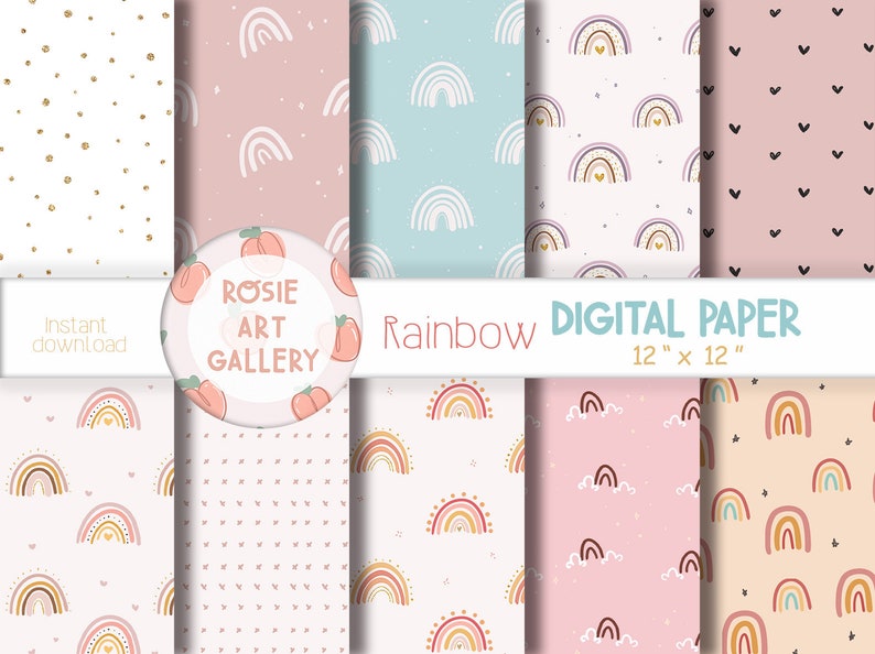 Digital Paper Rainbow Clipart Boho Rainbow Seamless - Etsy