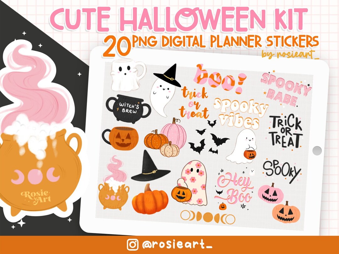 HALLOWEEN CUTE DIGITAL Stickers Set for Digital Planner, Halloween Clip ...