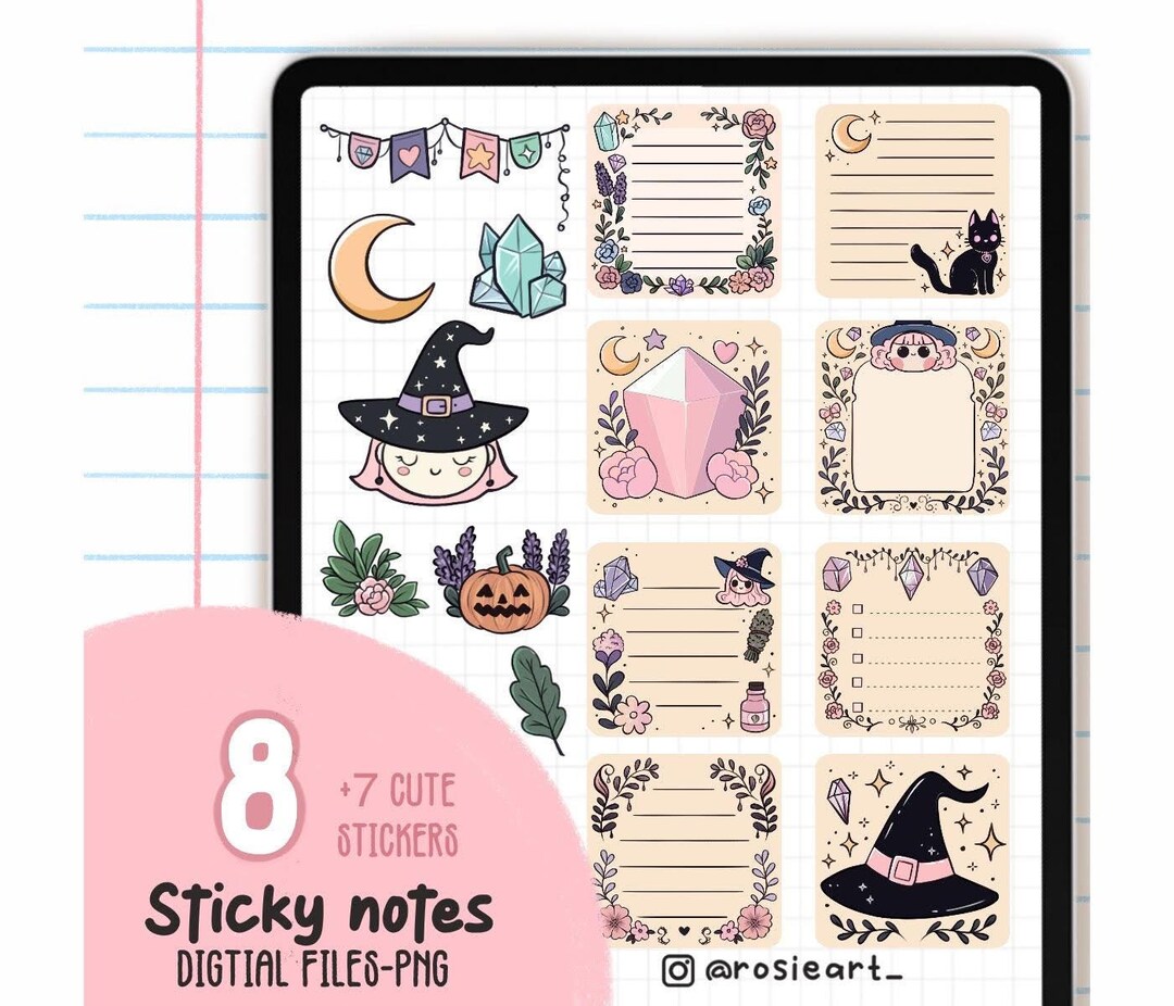 Cute Witchy Sticky Notes , Digital Stickers Set for Digital Planner ...
