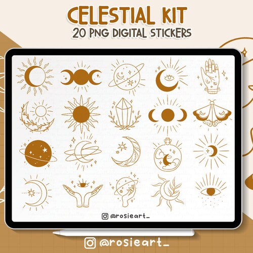 DIGITAL CELESTIAL Stickers Set for Digital Planner Clip Art - Etsy