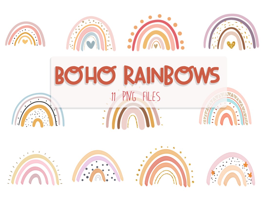 DIGITAL STICKERS Set for Digital Planner, Boho Rainbow Clip Art ...
