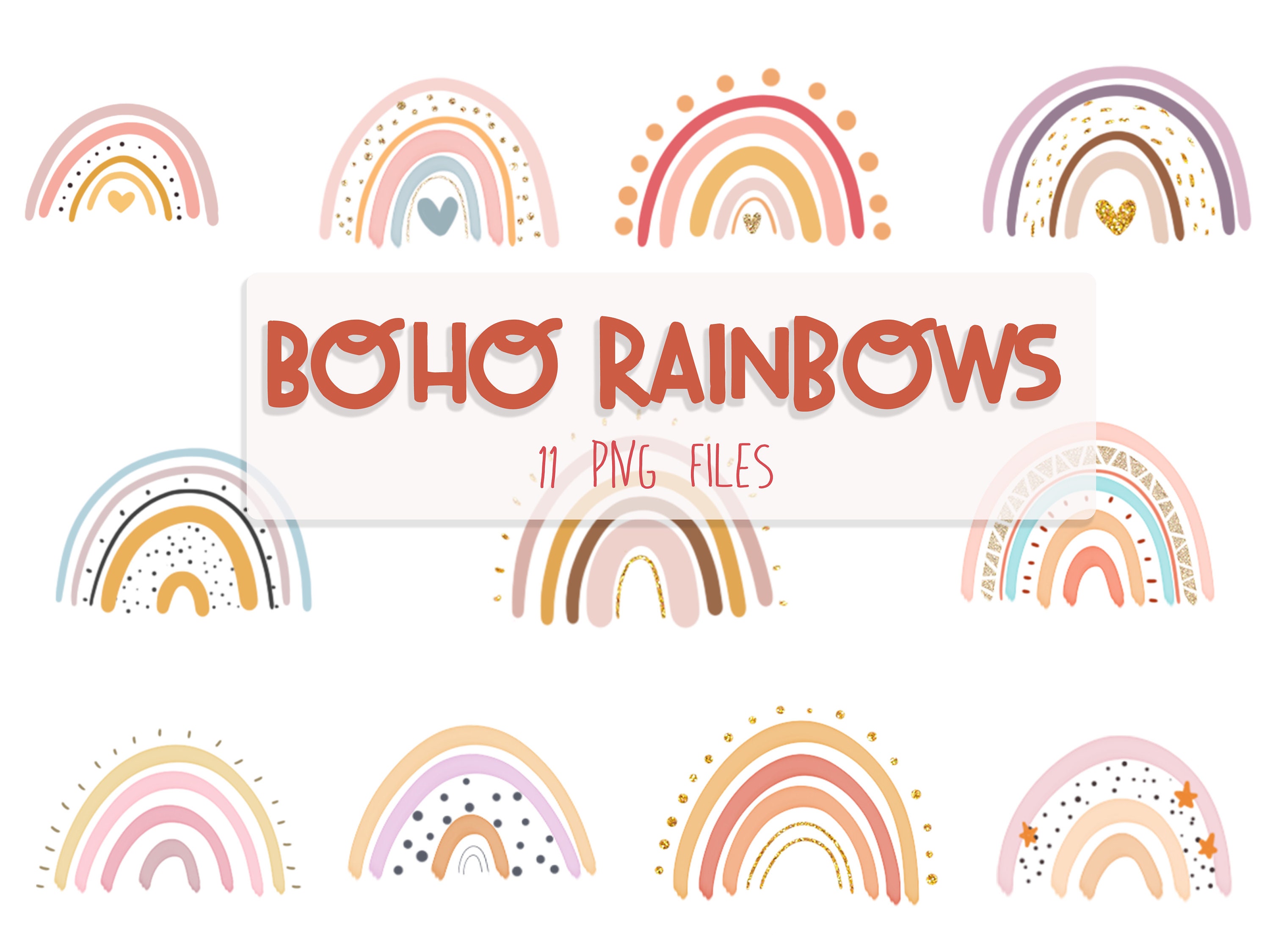 DIGITAL STICKERS Set for Digital Planner, Boho Rainbow Clip Art ...