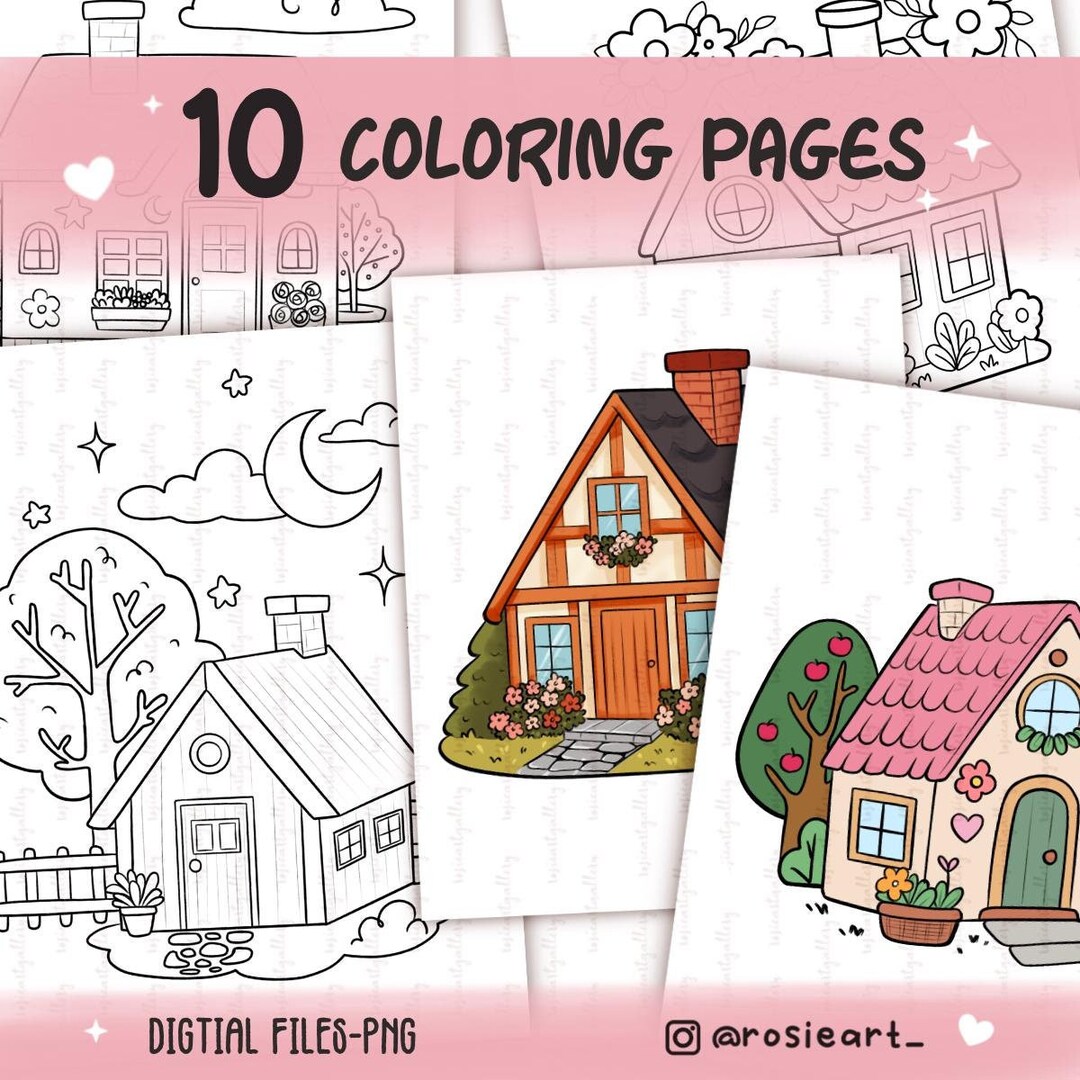 10 Cottage Coloring Pages | Cute Coloring Book | Printable Coloring ...