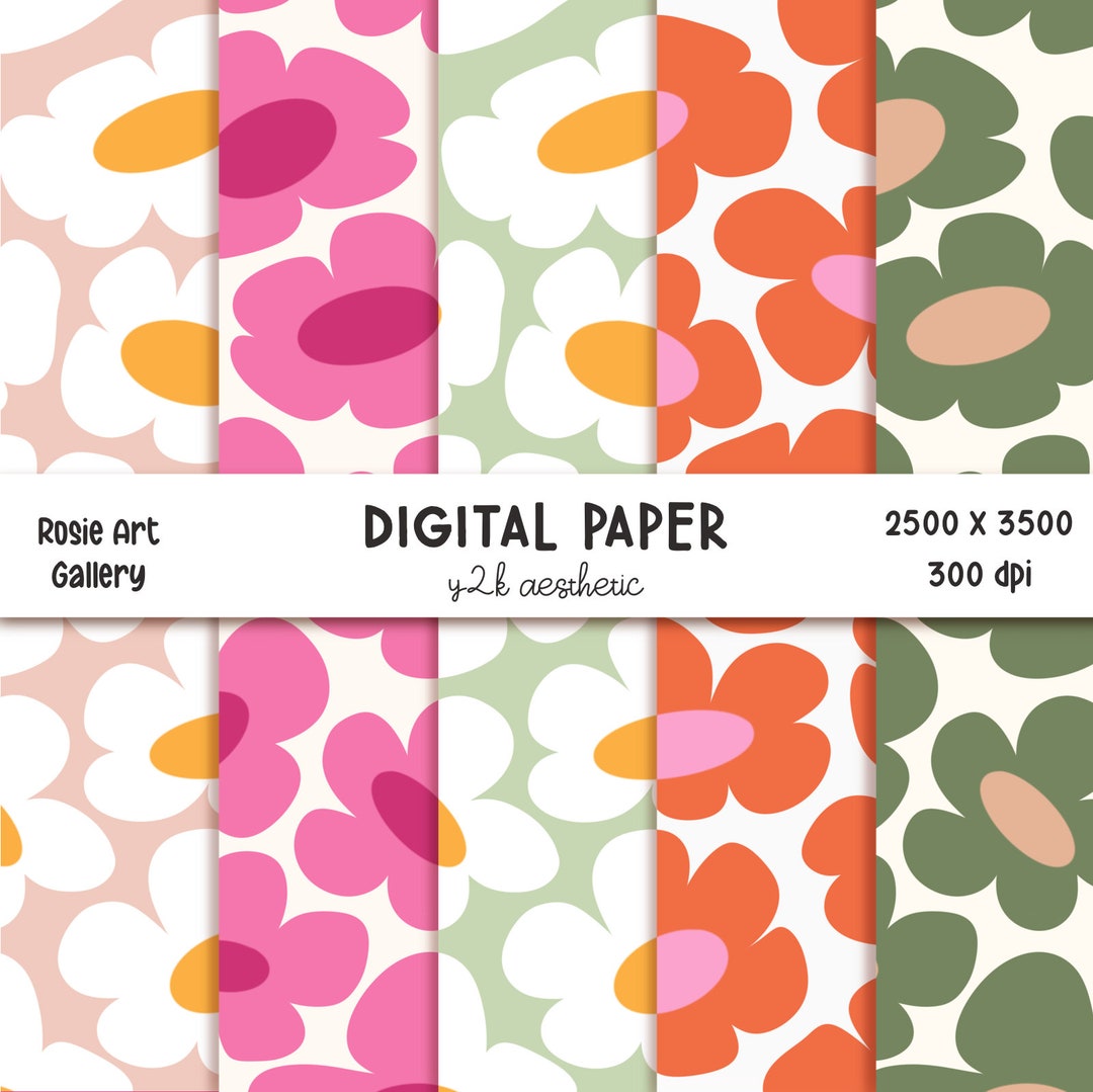 5 Y2K AESTHETIC FLOWER Digital Paper - Scrapbook Papers Wallpaper ...