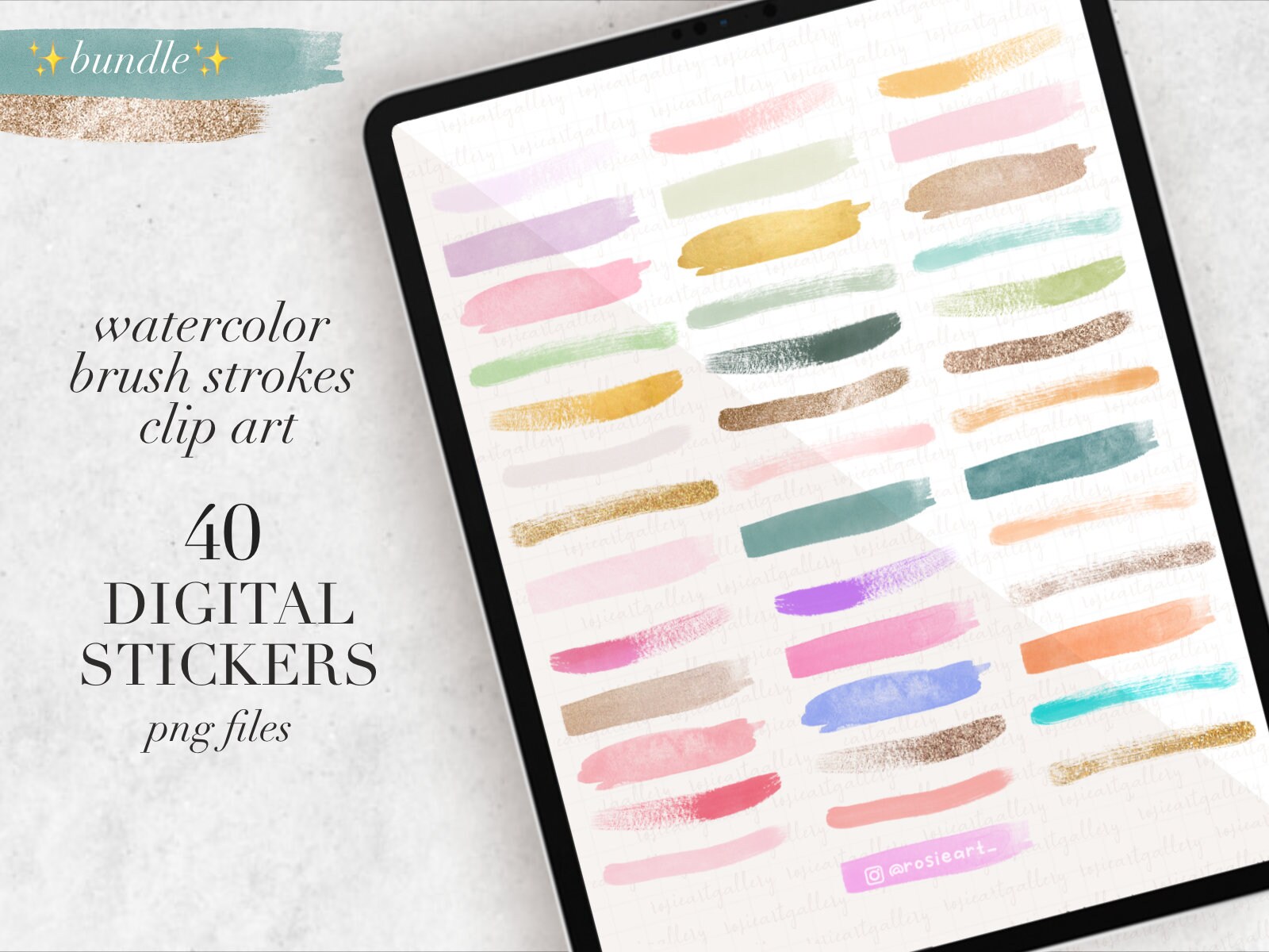Watercolor Clip Art Brush Strokes, DIGITAL AESTHETIC STICKERS for ...