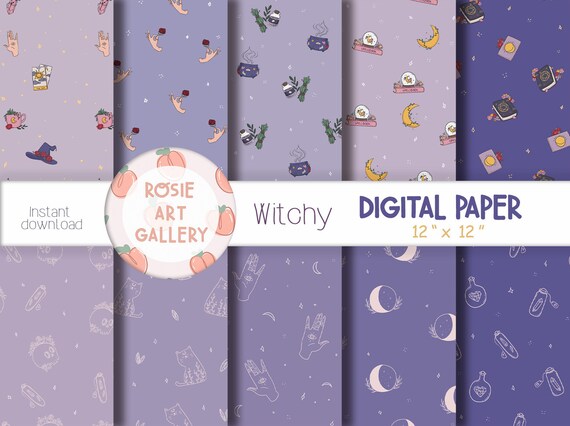 Digital Paper Boho Witchy Seamless Patterns Witch Clipart Wallpaper and ...