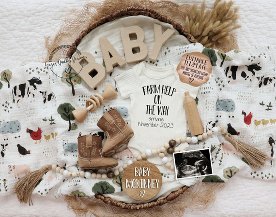 Farm Help Pregnancy Announcement Digital \ Farm Help on the Way Baby ...