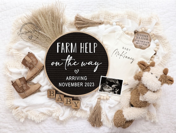 Farm Help Pregnancy Announcement Digital | Cowboy Baby Announcement ...