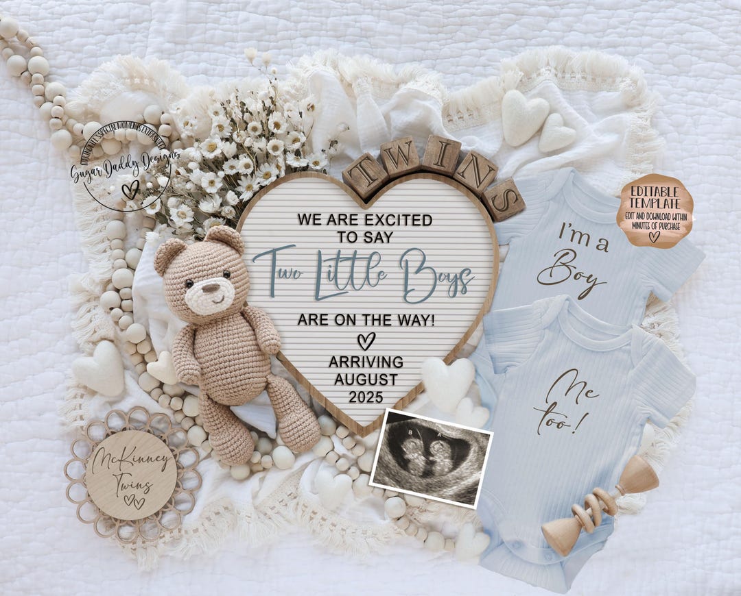 Twin Boys Pregnancy Announcement: Social Media Reveal (digital Download ...