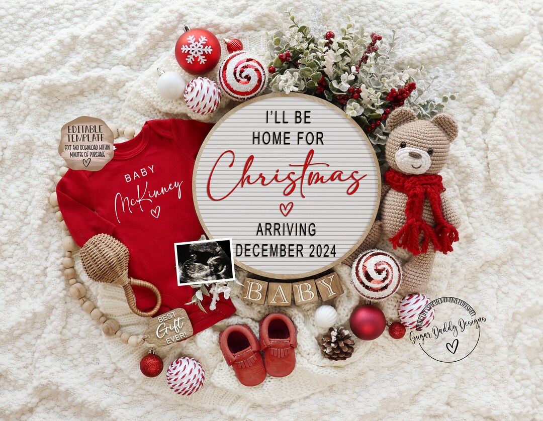 Christmas Pregnancy Announcement Digital \ Due in December Baby ...