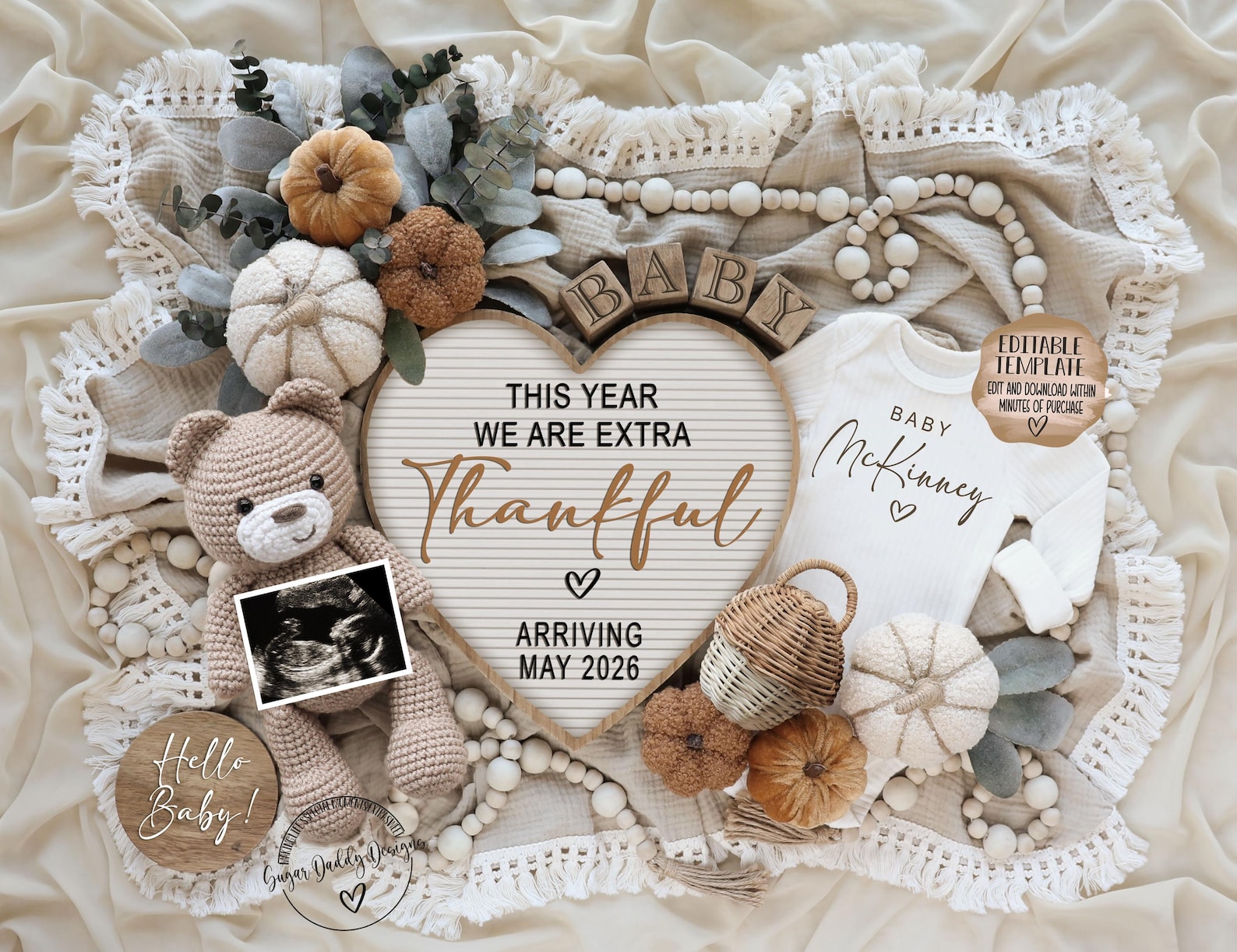 Fall Thanksgiving Pregnancy Announcement: Thankful Baby Reveal, Gender ...