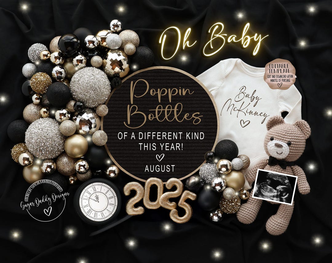Editable New Year Pregnancy Announcement Digital 2025, New Years Baby ...