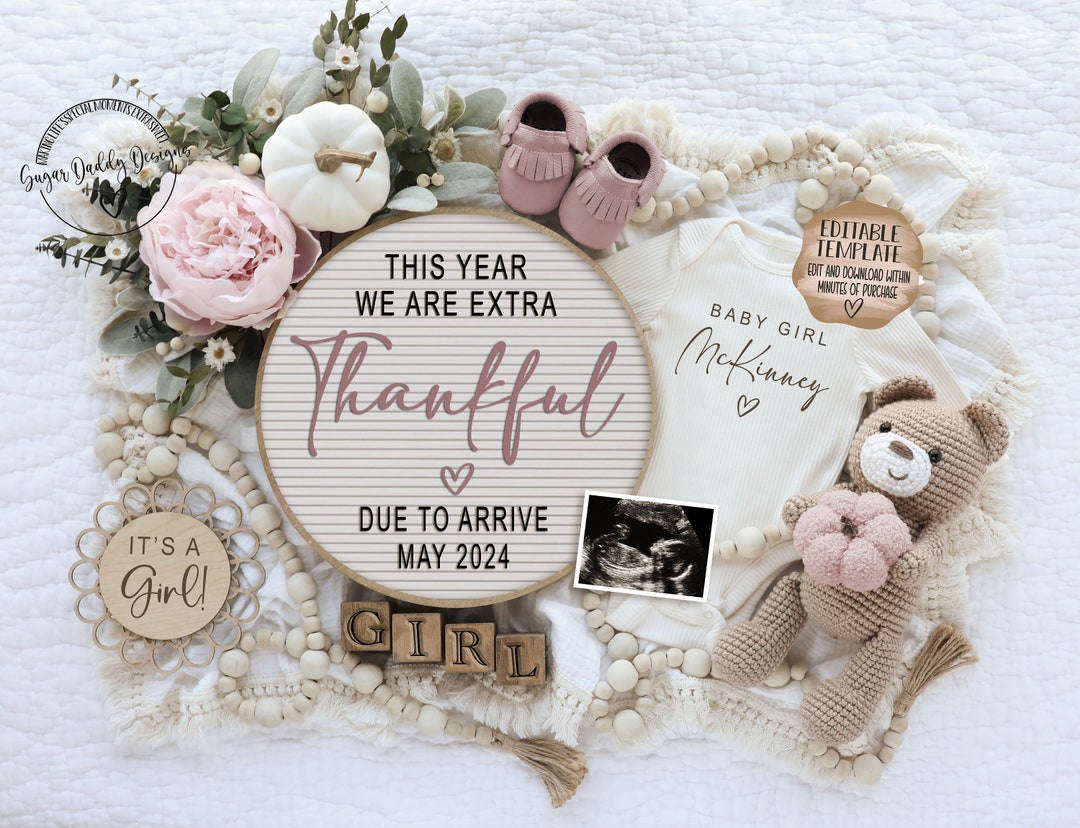 Thanksgiving Girl Digital Gender Reveal, It's a Girl Fall Gender Reveal ...
