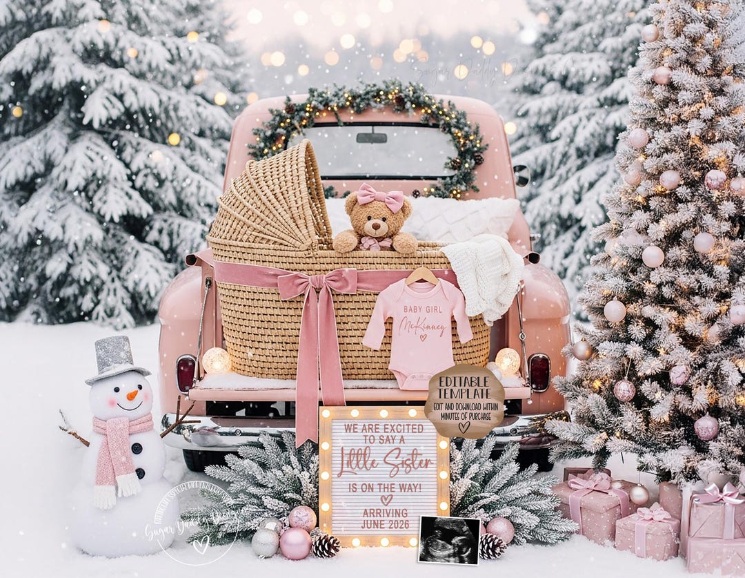 Winter Pregnancy Announcement: Christmas Baby Girl Announce, Holiday ...
