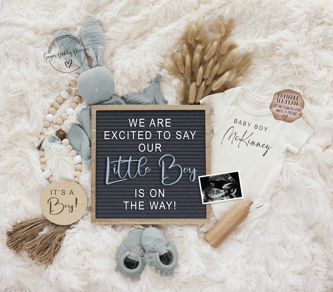Baby Boy Digital Pregnancy Announcement It's a Boy Gender Reveal Baby ...