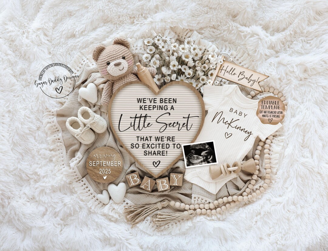 Little Secret Pregnancy Announcement: Neutral Social Media Template ...