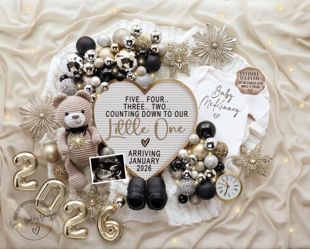 New Year 2026 Pregnancy Announcement: Gender Neutral Editable Template ...