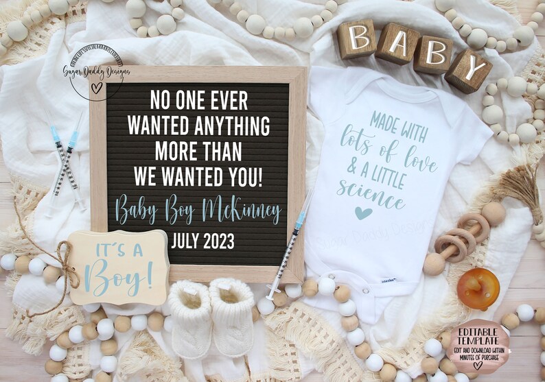 IVF Digital Pregnancy Announcement Boy IVF Editable Template - Etsy