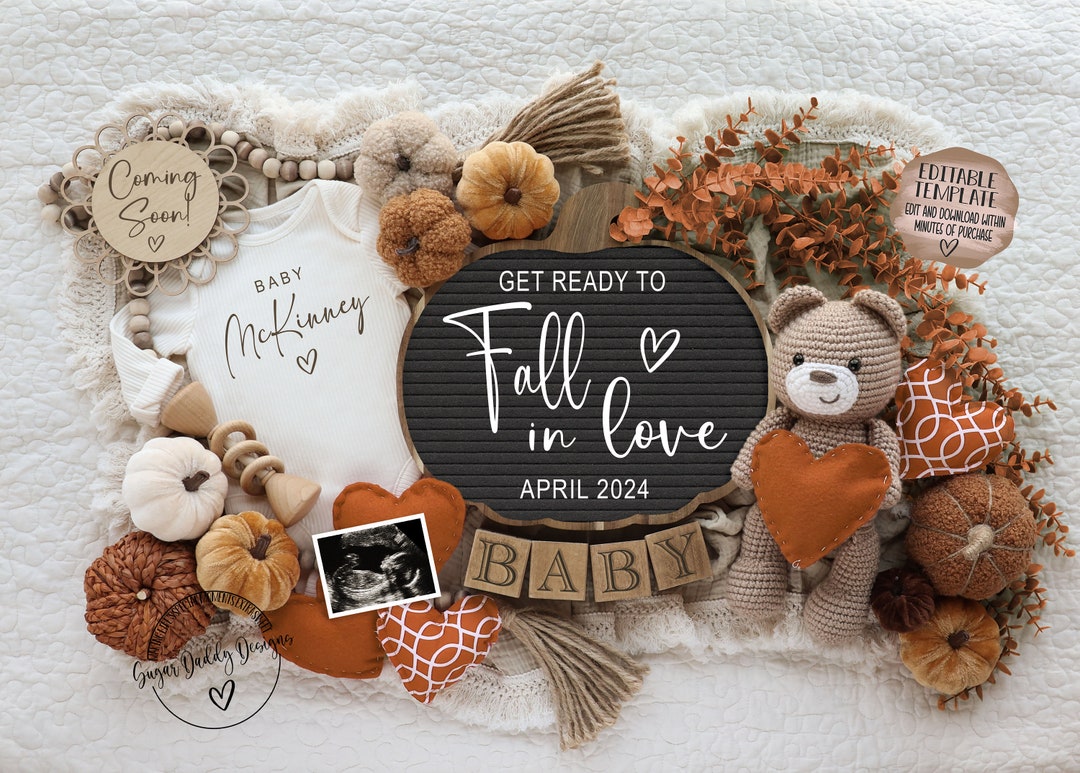 Fall Digital Pregnancy Announcement, Personalized, Fall Baby Template ...