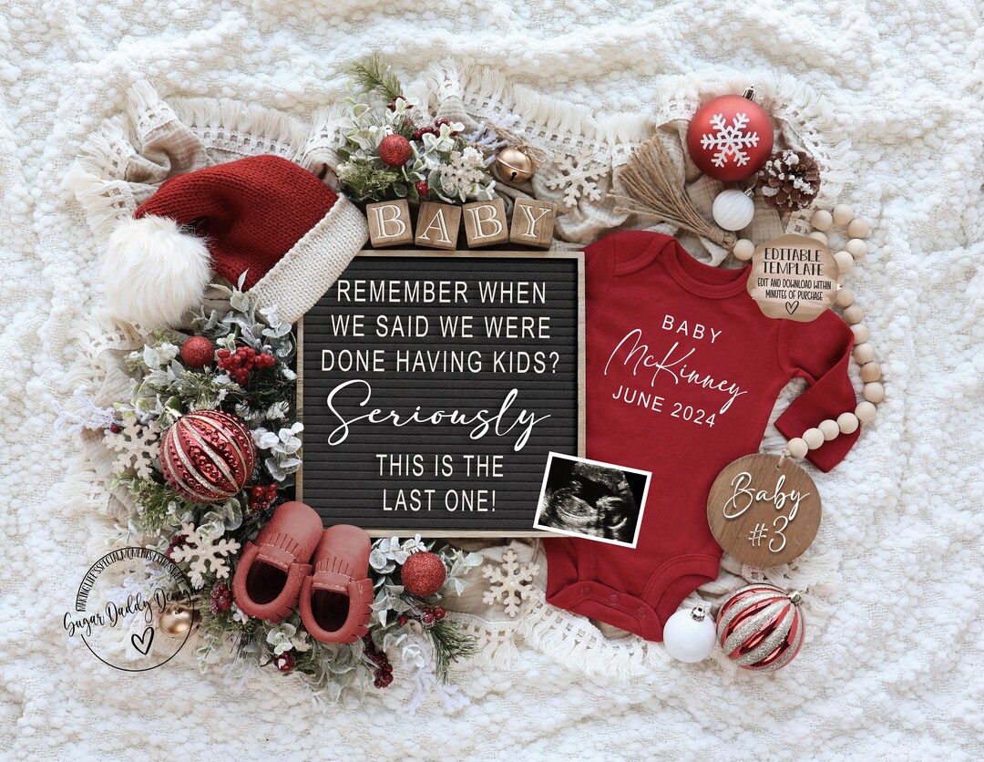 Last One Christmas Pregnancy Announcement Digital, Holiday Baby ...