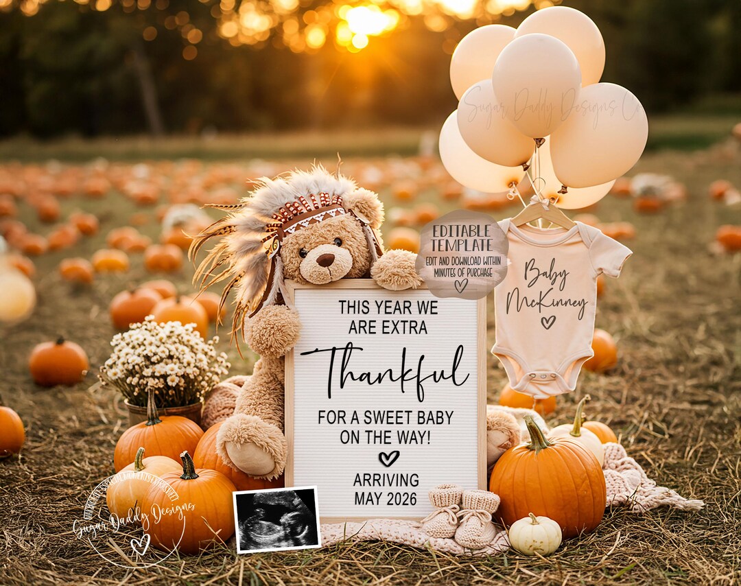 Thanksgiving Pregnancy Announcement: Thankful Baby Reveal, Fall Theme ...