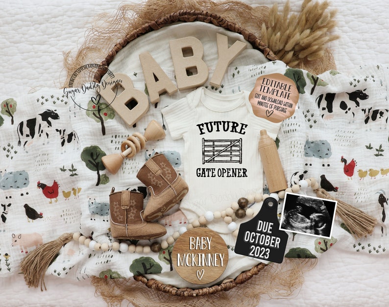Farm Ranch Pregnancy Announcement: Future Gate Opener, Editable ...