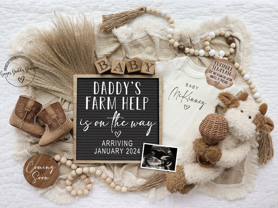 Farm Help Pregnancy Announcement Digital | Cowboy Baby Announcement ...