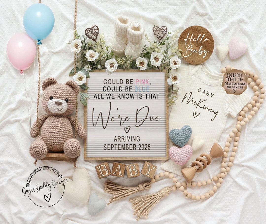 Pregnancy Announcement Digital, Could Be Pink Could Be Blue Pregnancy ...