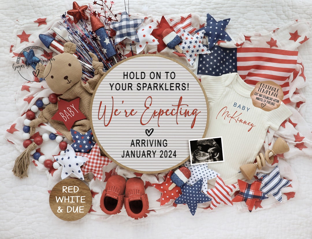 4th of July Pregnancy Announcement Digital Baby Announcement Editable ...