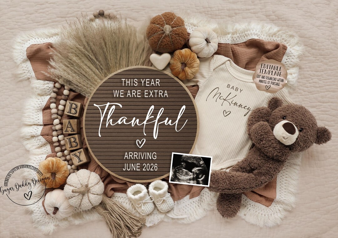 Fall Pregnancy Announcement: Editable Thankful Baby Reveal (digital) - Etsy
