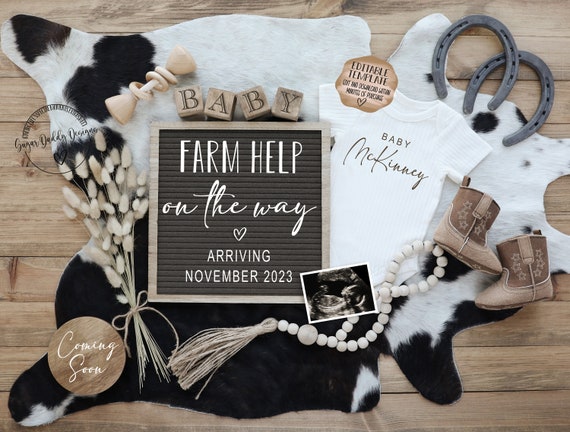 Farm Help Pregnancy Announcement Digital | Cowboy Baby Announcement ...