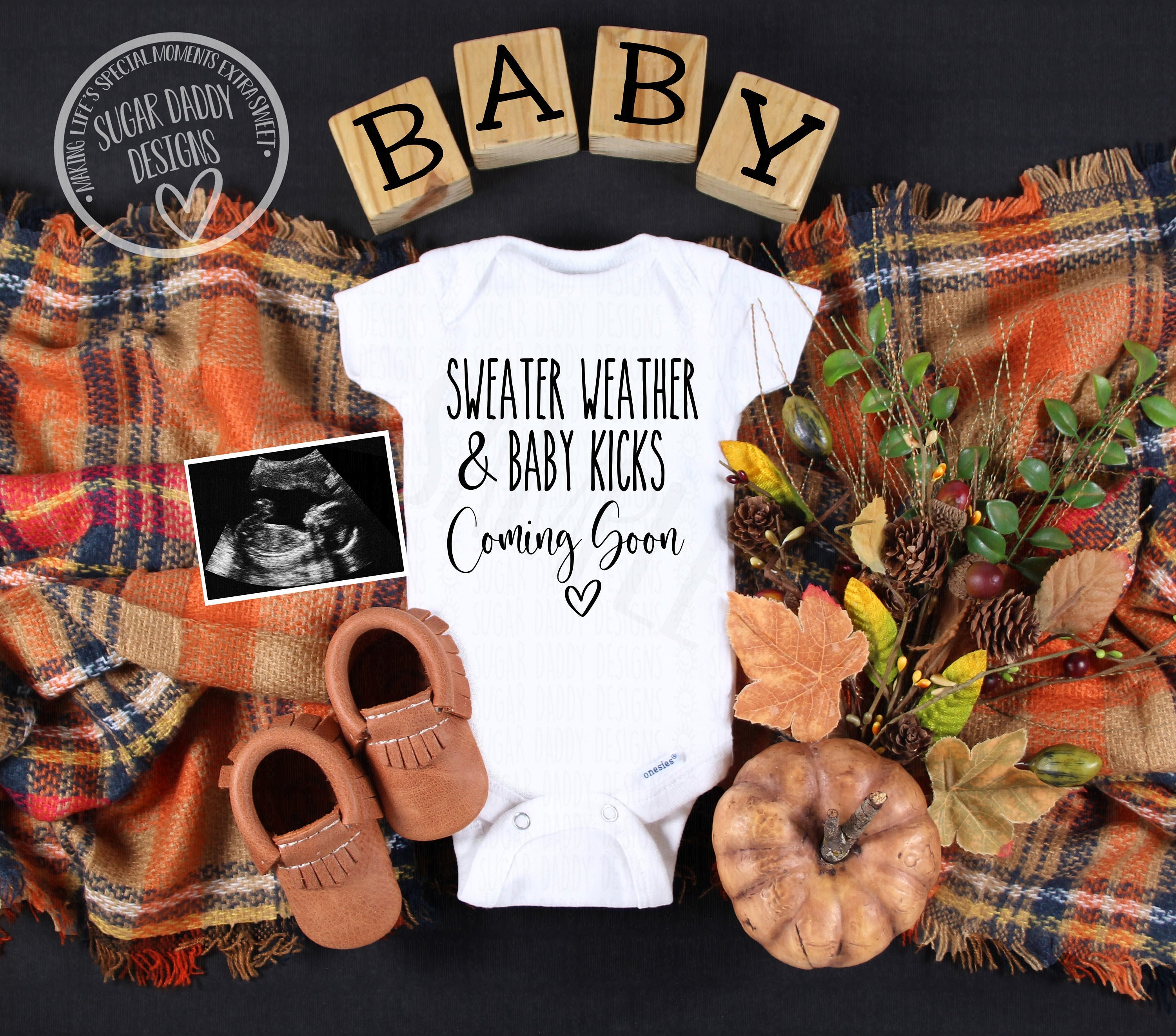 Sweater Weather and Baby Kicks Pregnancy Announcement Fall - Etsy