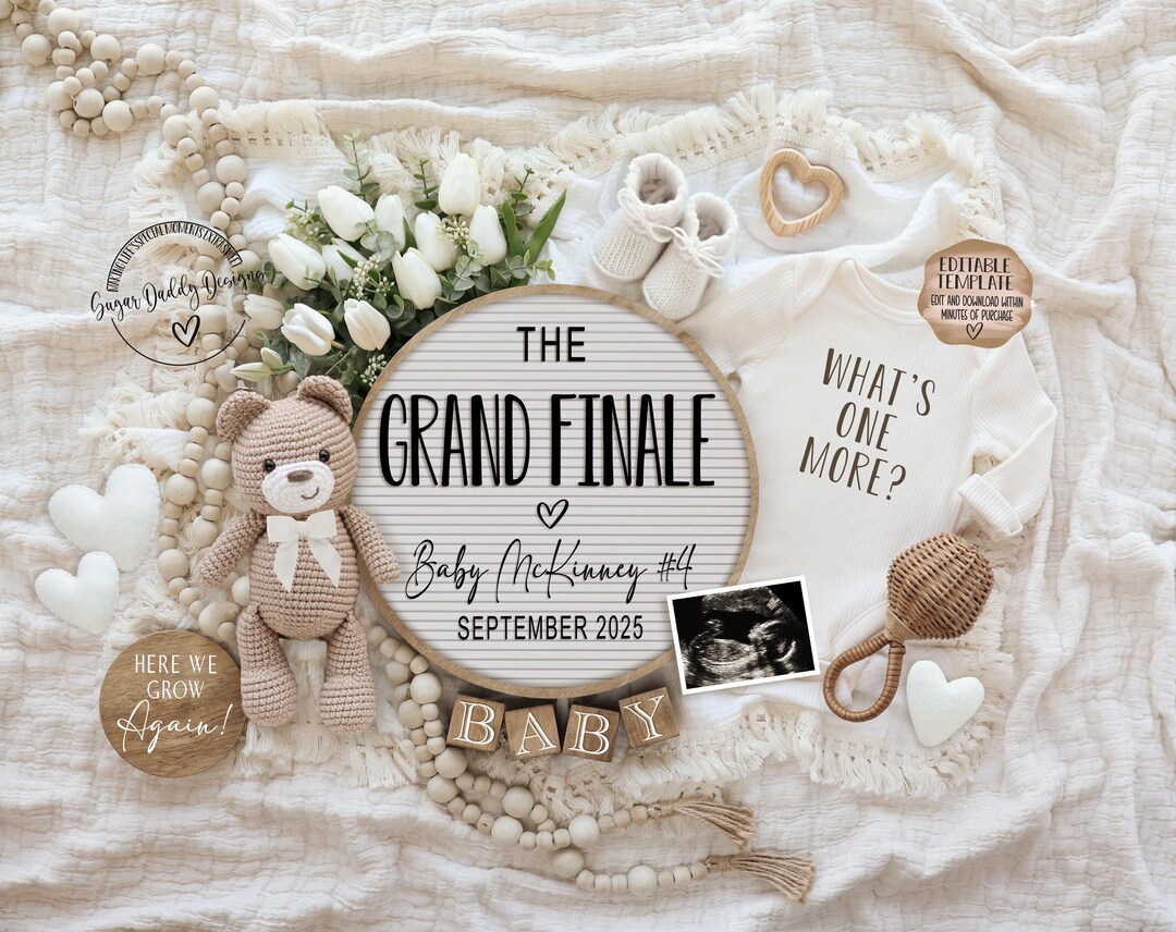 Grand Finale Pregnancy Announcement: Teddy Bear, Editable Template ...
