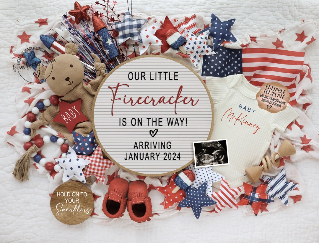 4th of July Baby Announcement: Little Firecracker, Editable Template ...