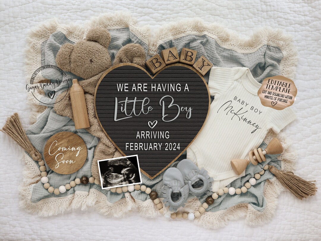 Baby Boy Gender Reveal Announcement, Digital, It's a Boy Gender Reveal Baby Announcement, Gender ...
