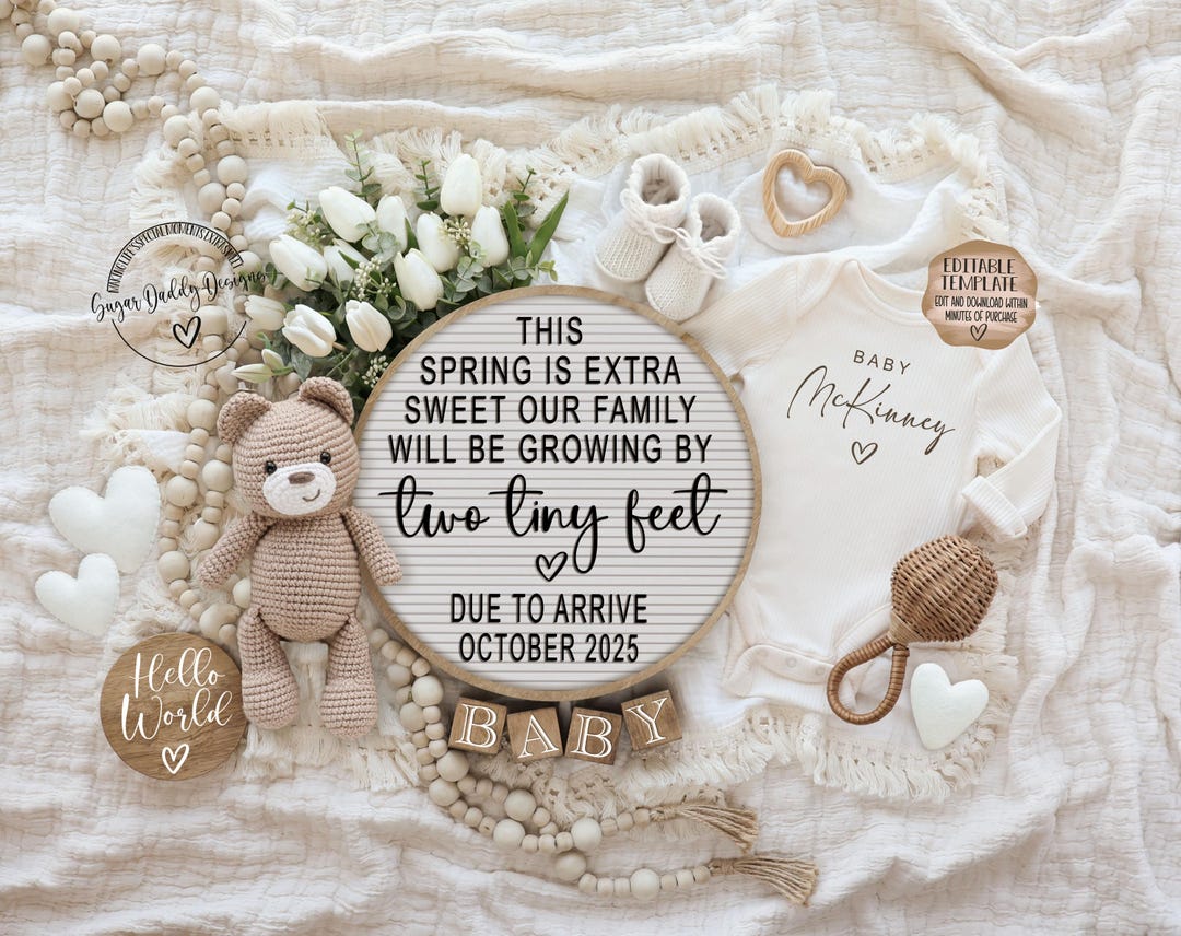 Spring Pregnancy Announcement Digital, Neutral Spring Baby Announcement ...