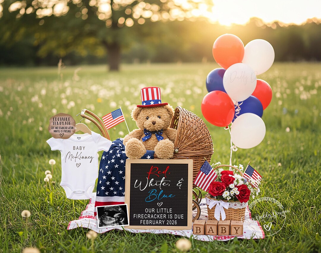 Fourth of July Pregnancy Announcement: Patriotic Baby Reveal (digital ...