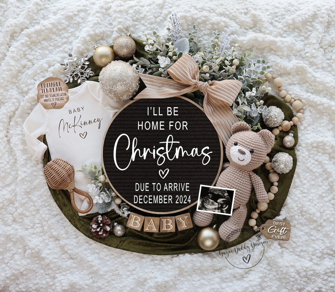Christmas Pregnancy Announcement: December Due Date, Editable Template ...