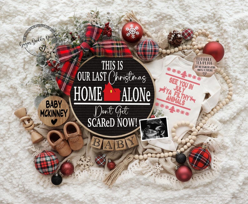 Home Alone Christmas Pregnancy Announcement: Editable Digital Template ...
