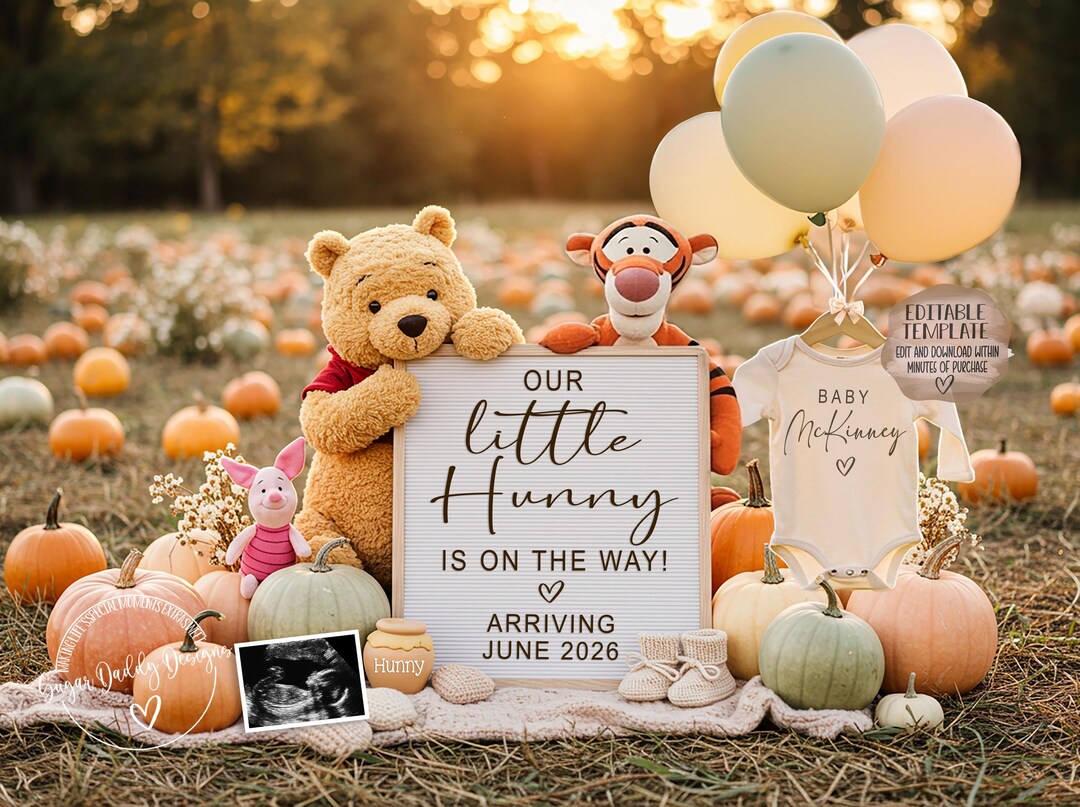 Winnie the Pooh & Tigger Fall Pregnancy Announcement - Our Little Hunny ...