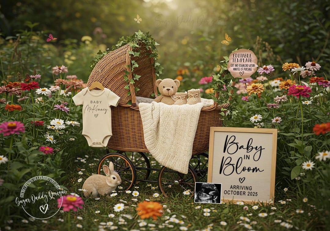 Baby in Bloom Pregnancy Announcement, Digital Spring Baby Announcement ...