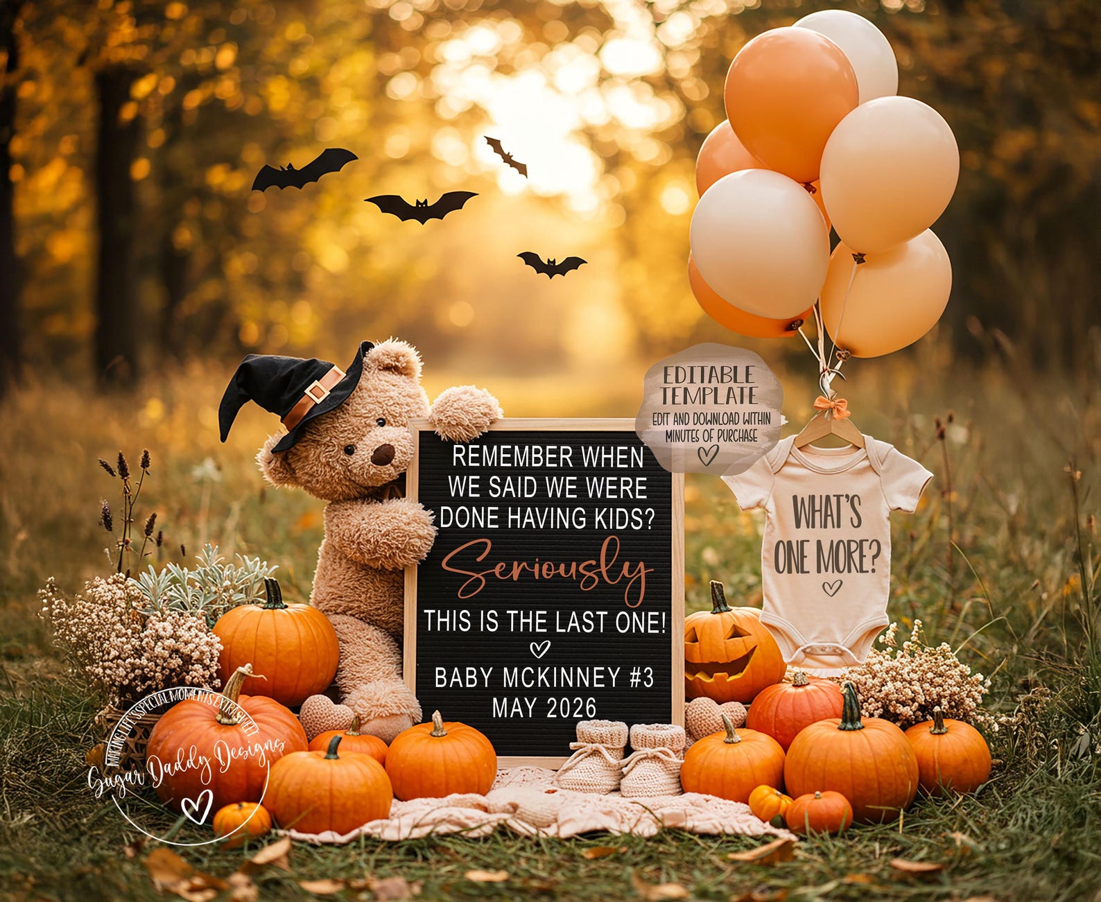 Last Baby Announcement Digital: Fall Last One Seriously, Editable ...