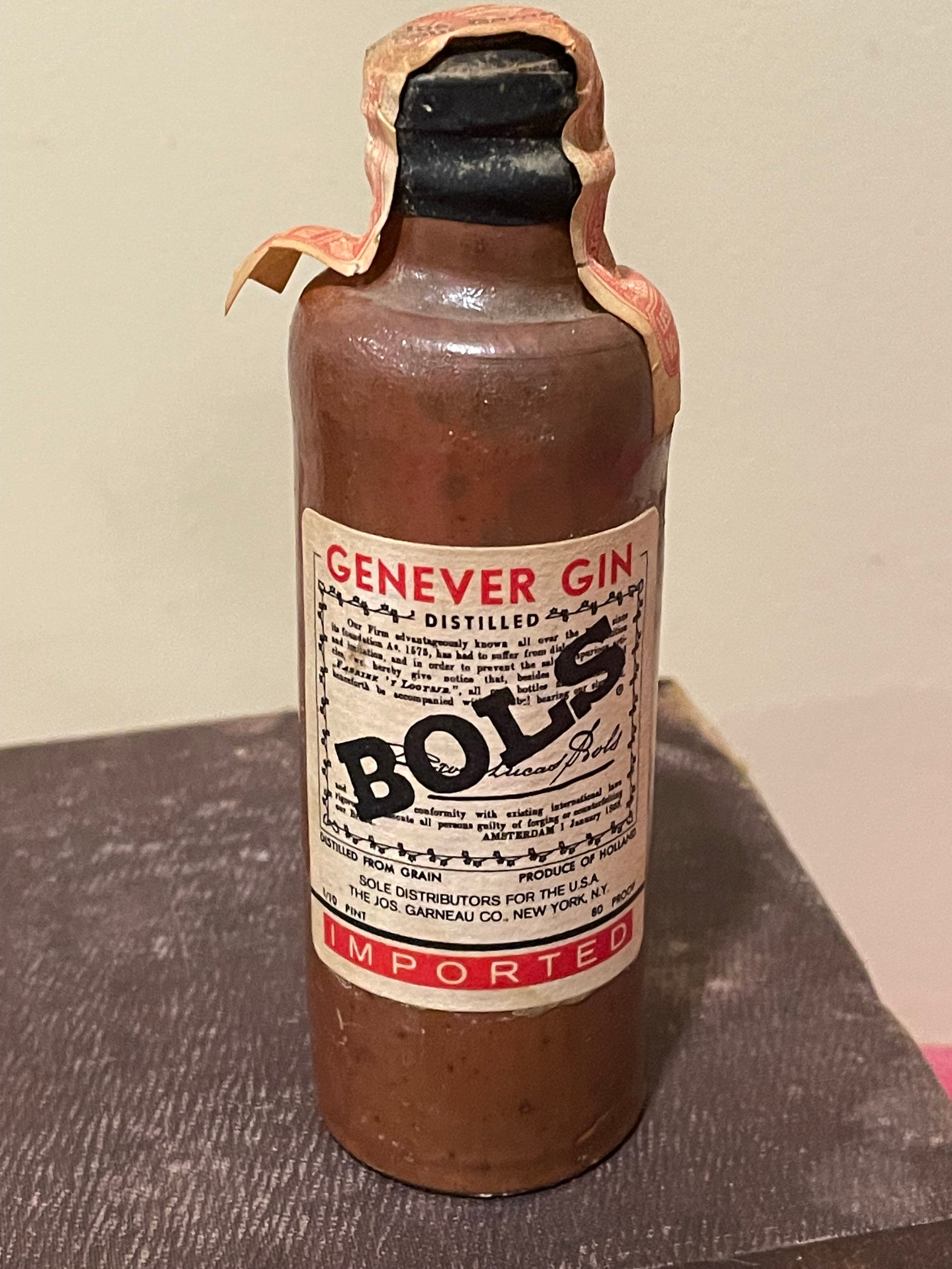 Erven Lucas Bols Miniature Genever Gin Stoneware Bottle 1/10 Pint ...